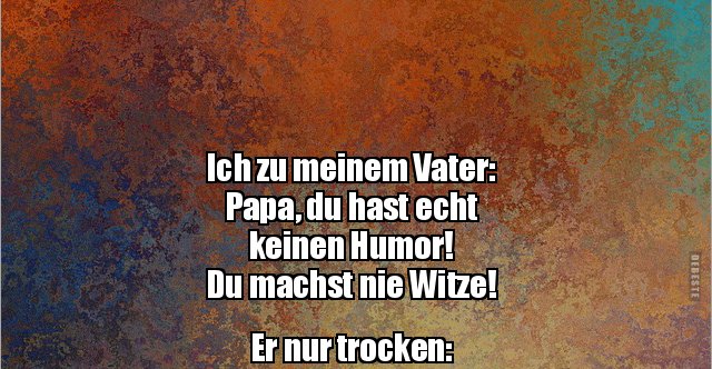 Ich zu meinem Vater: Papa, du hast echt keinen Humor! Du machst nie ...
