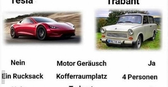 Tesla vs. Trabant.. | Lustige Bilder, Sprüche, Witze, echt lustig