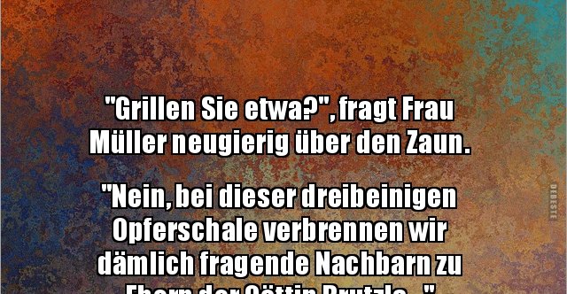 "Grillen Sie etwa?", fragt Frau Müller neugierig über.. | Lustige ...